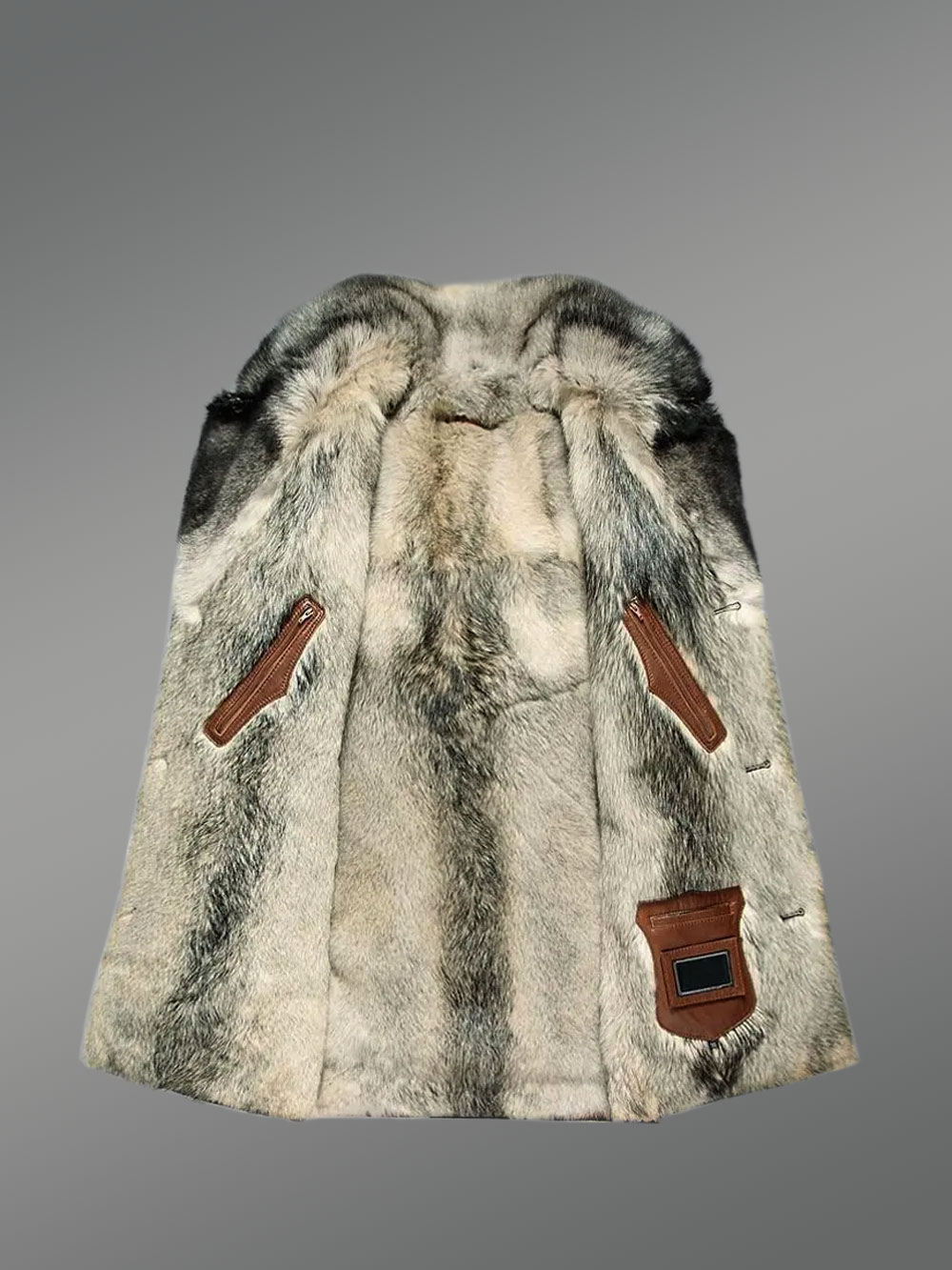 Authentic Shearling Coat in Brown With Silver Fox Fur Highlight