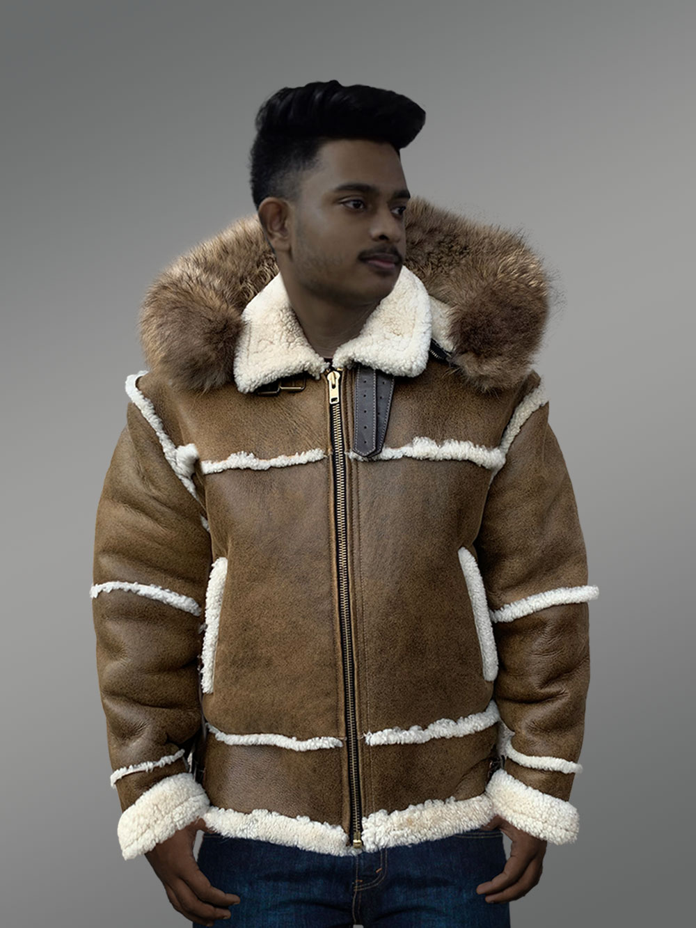 Men Shearling Bomber Jacket for Men
