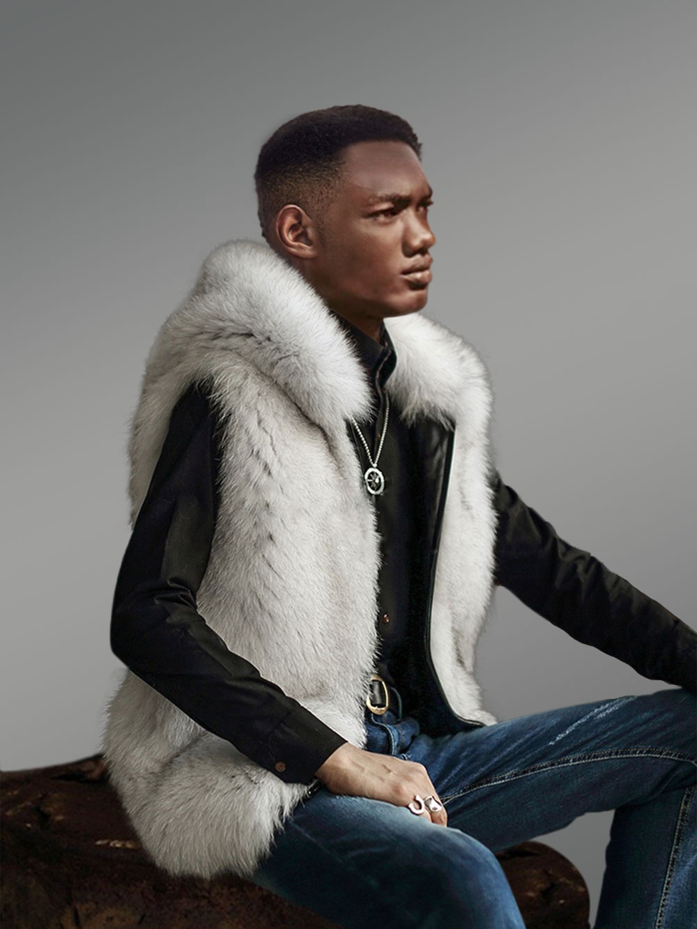 Mens White Fox Fur Vest