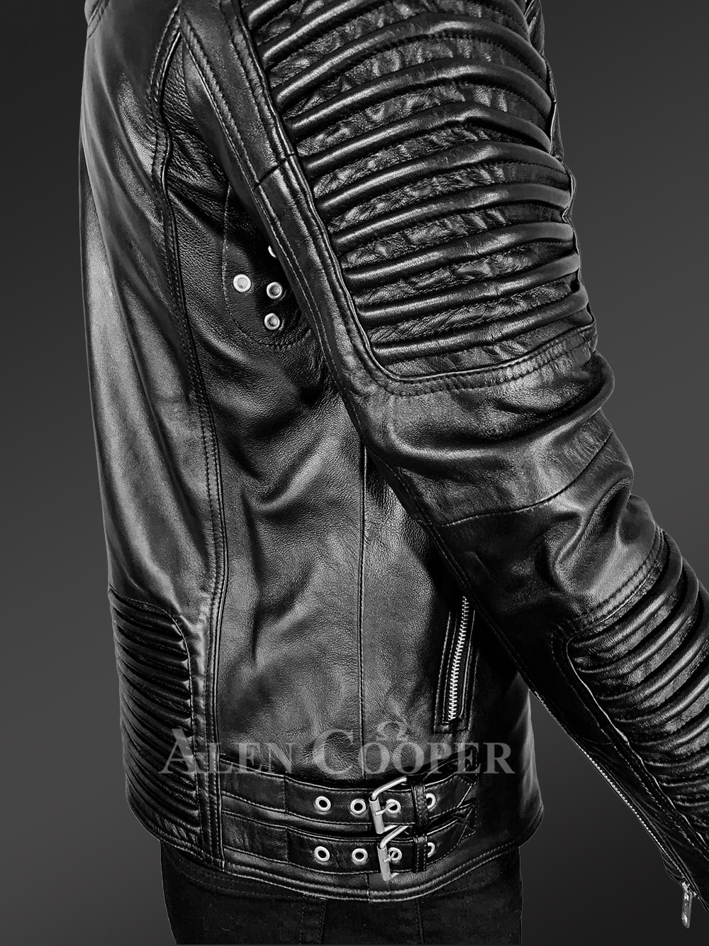 Chic authentic leather jacket with belt for stylish men