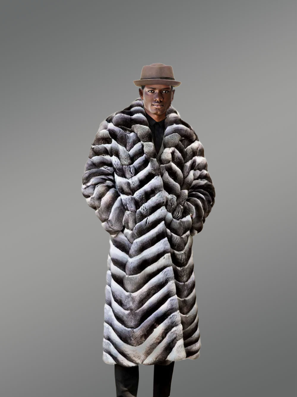 Chinchilla Fur Long Coat for Men