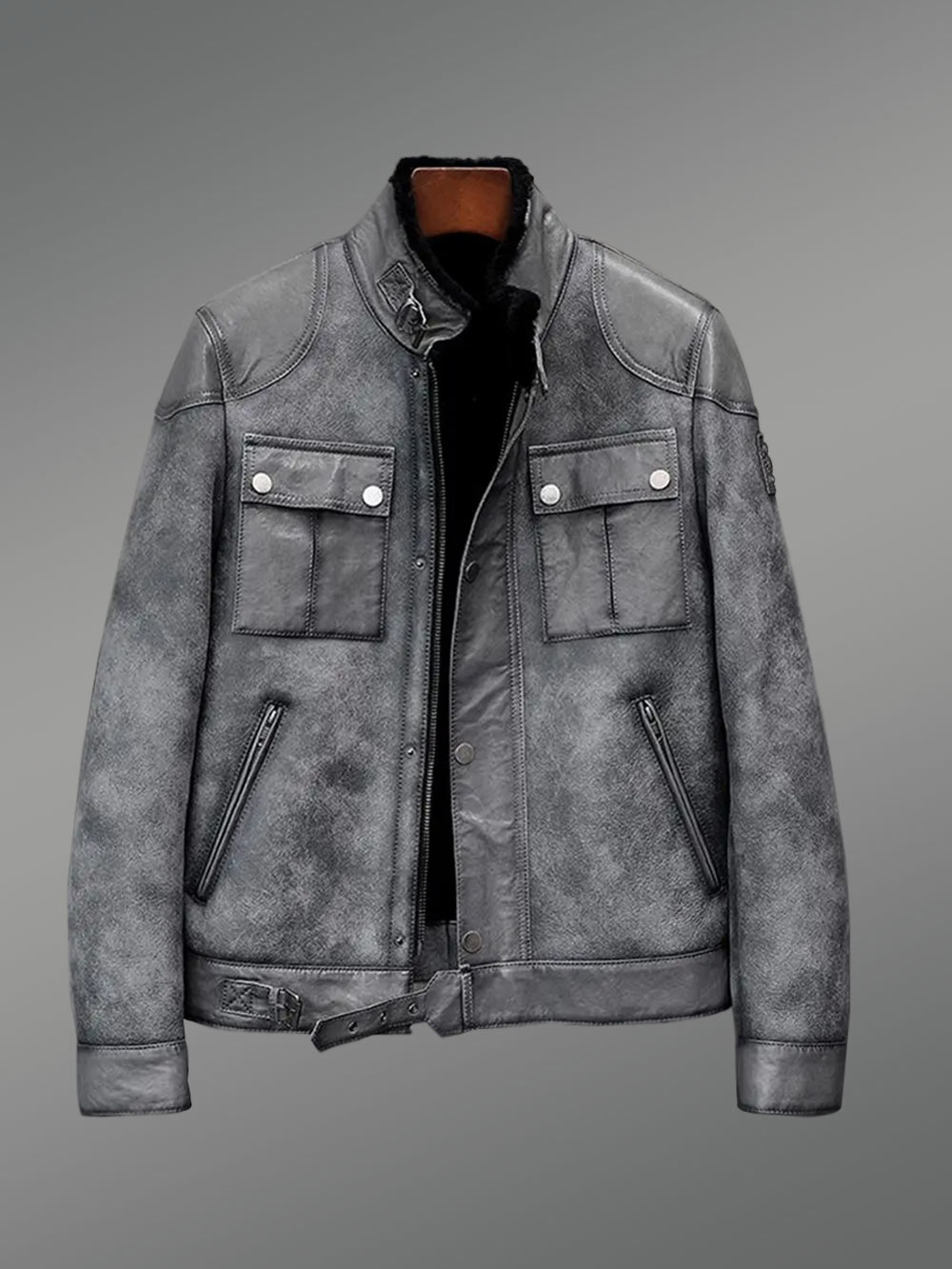 Distressed Grey Shearling Jacket