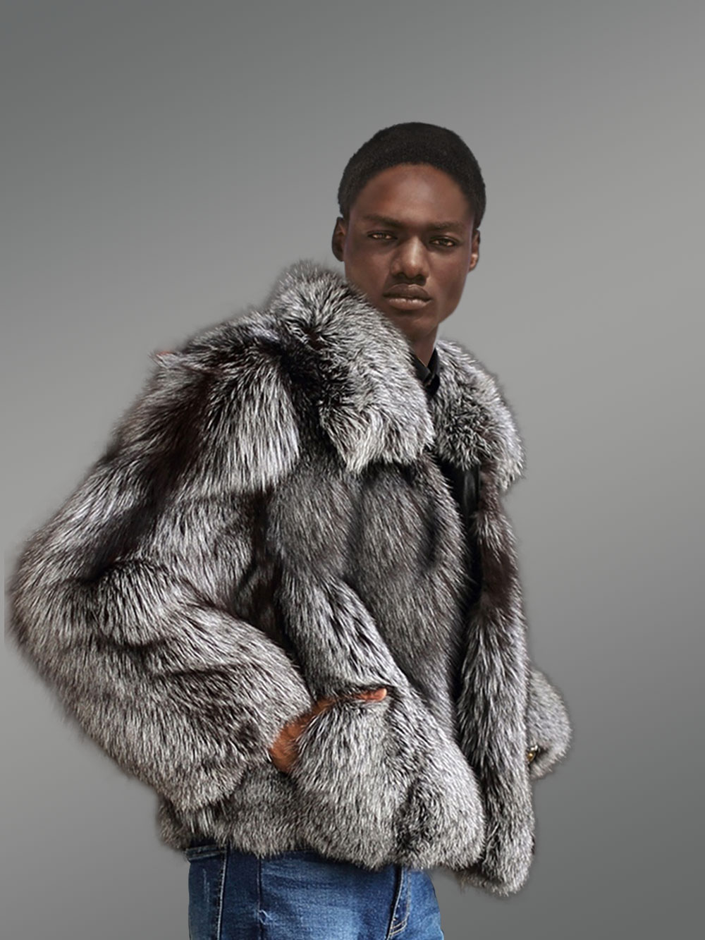 Mens Silver Fox Bomber Jacket