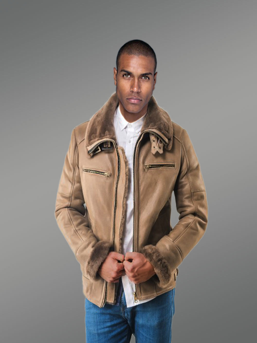 Genuine Sheepskin Shearling Bomber Jacket
