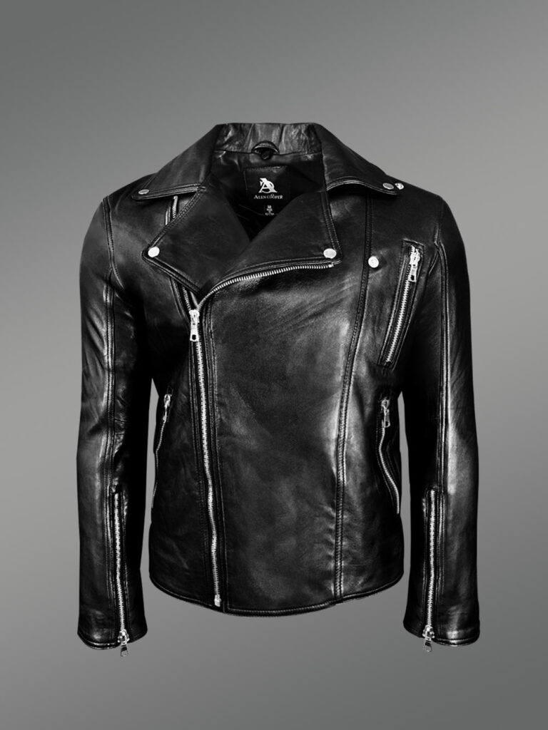 Black Leather Motorcycle Biker Jacket for Men