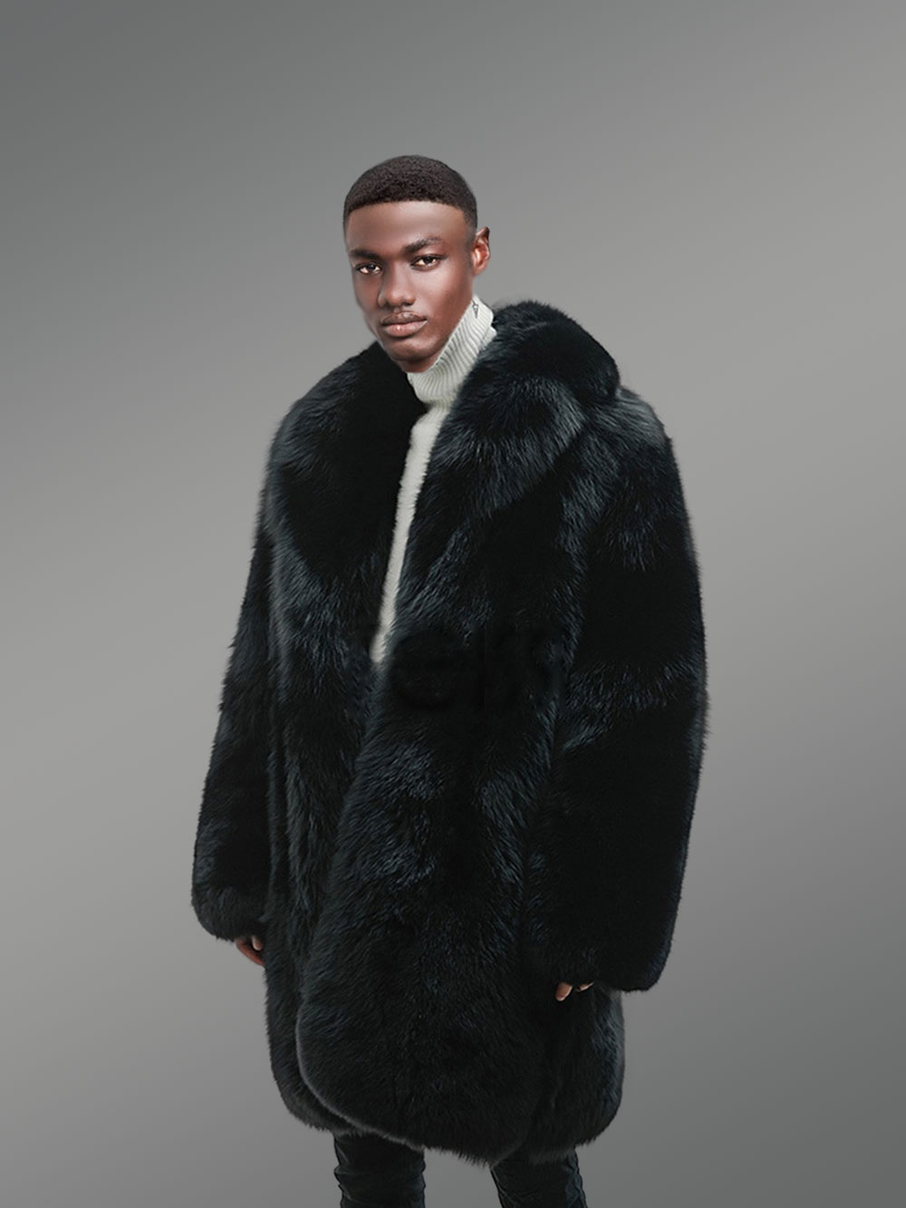 Mens Black Fox Fur Coat for a Bold & Classy Look