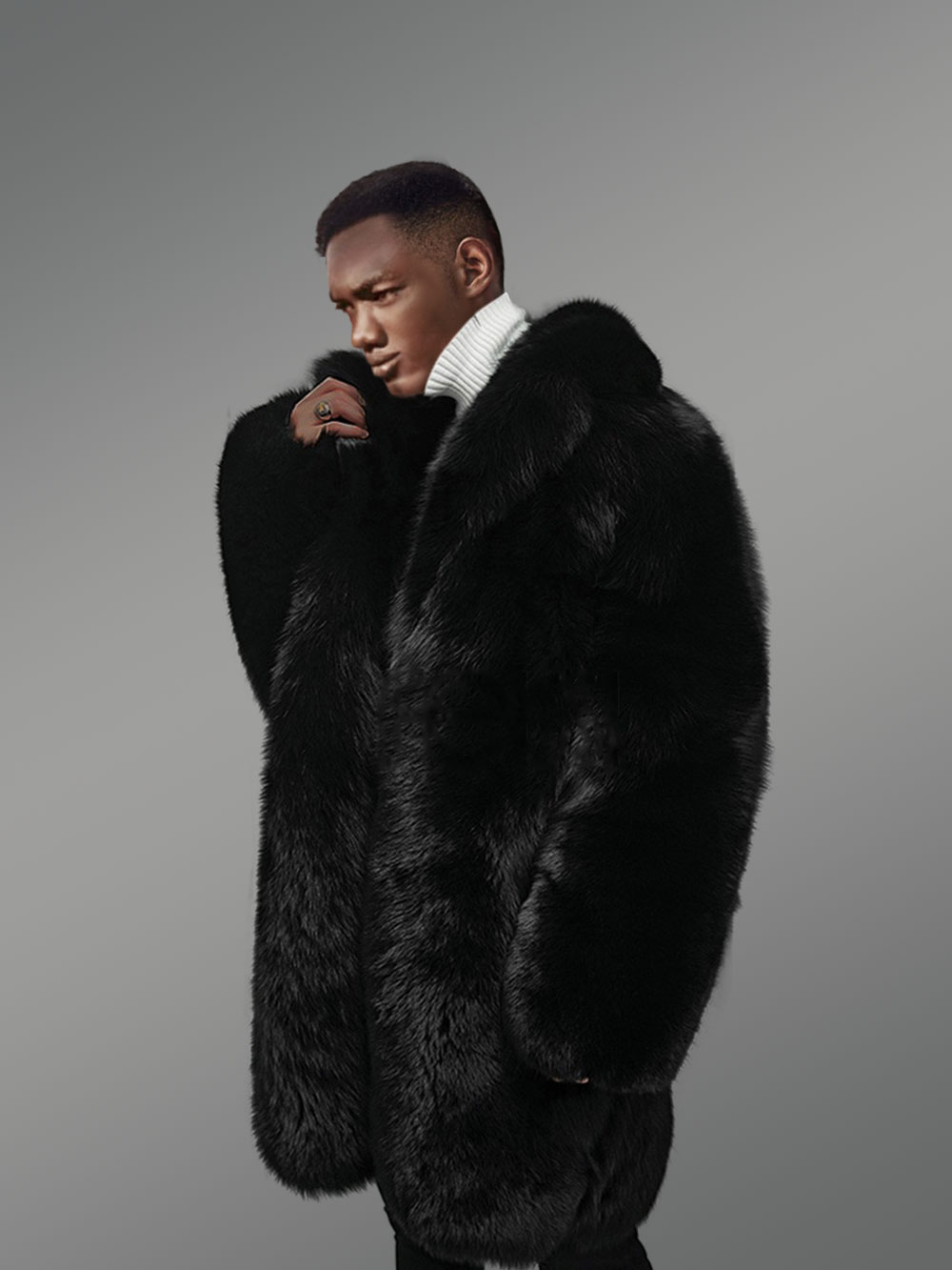 Mens Black Fox Fur Coat for a Bold & Classy Look