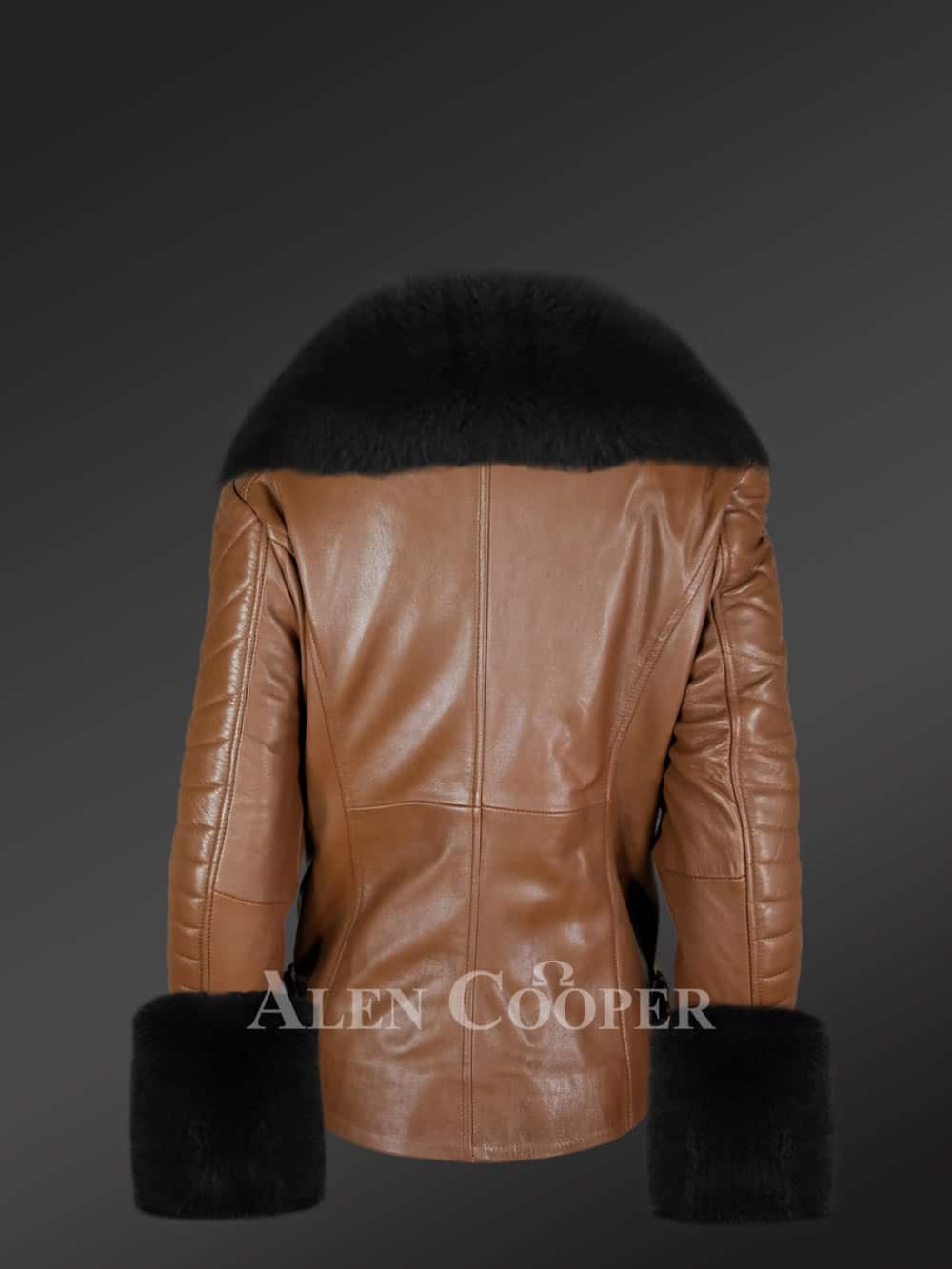 Appealing leather jacket with removable fur collar and hand cuffs