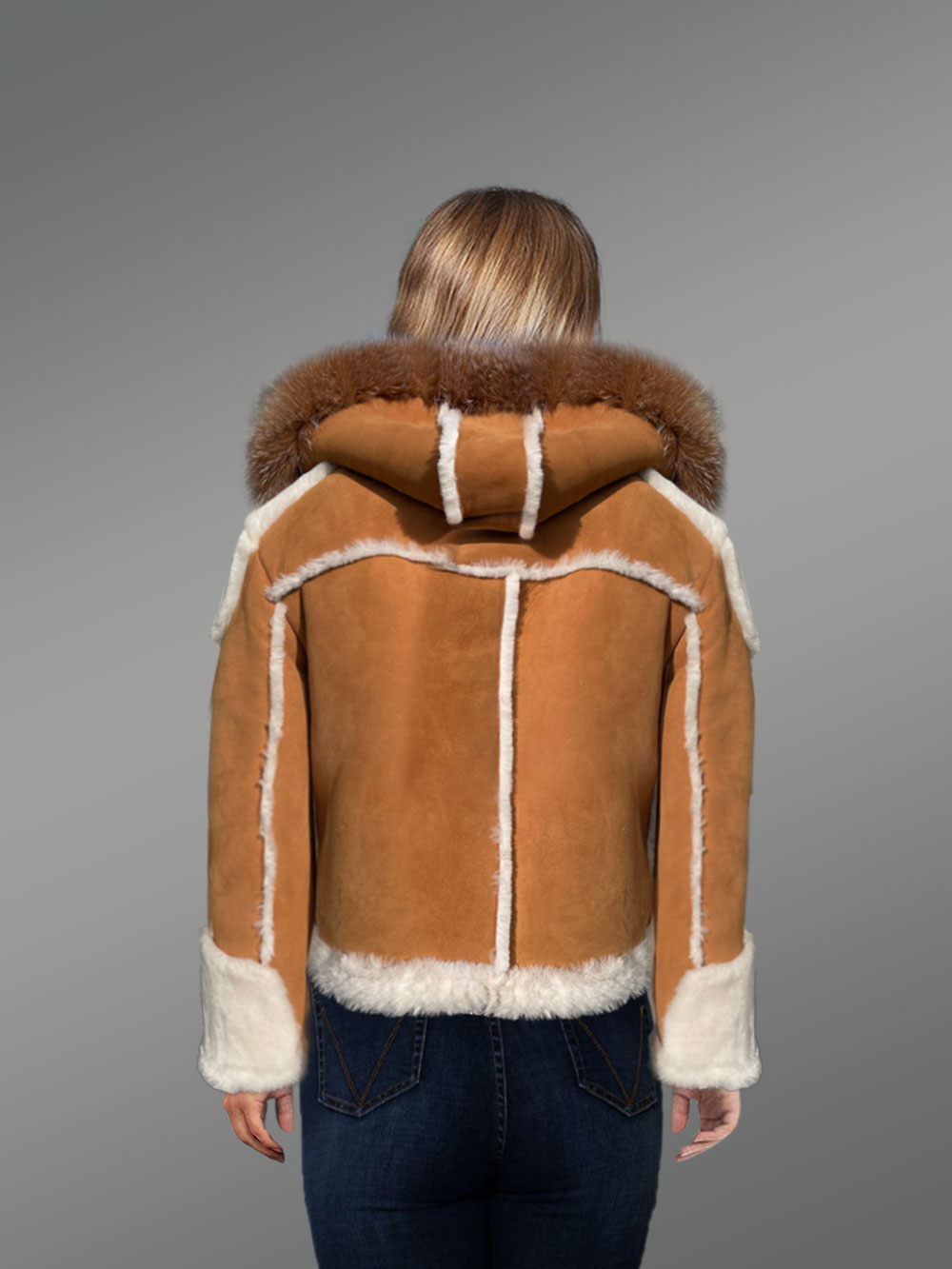 Authentic Women’s Shearling Coat With Crystal Fox Fur Detailing