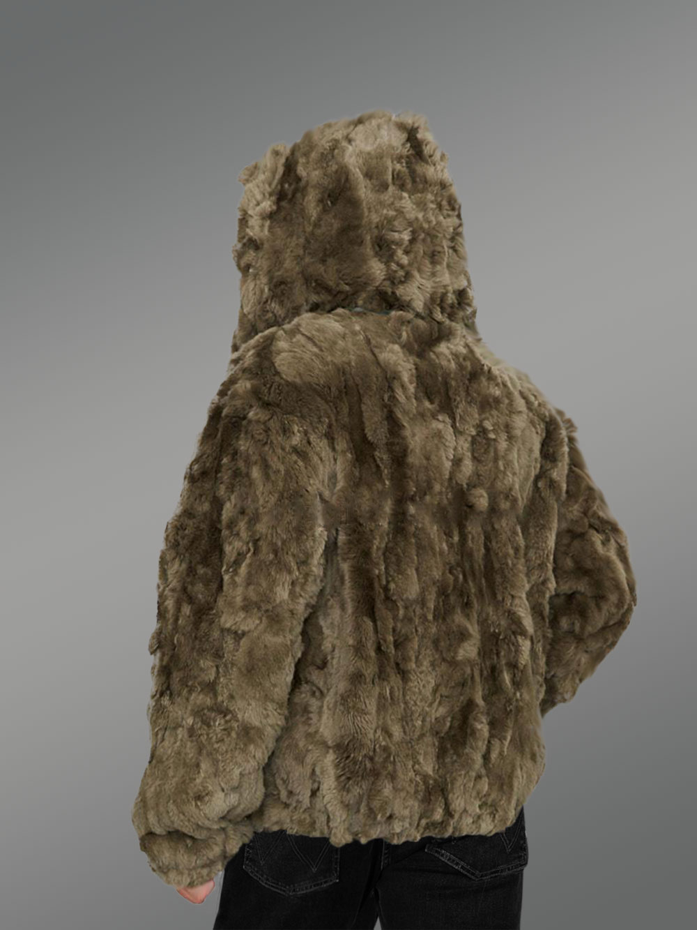 Men’s silky Beaver fur mid-length winter coat with protective collar