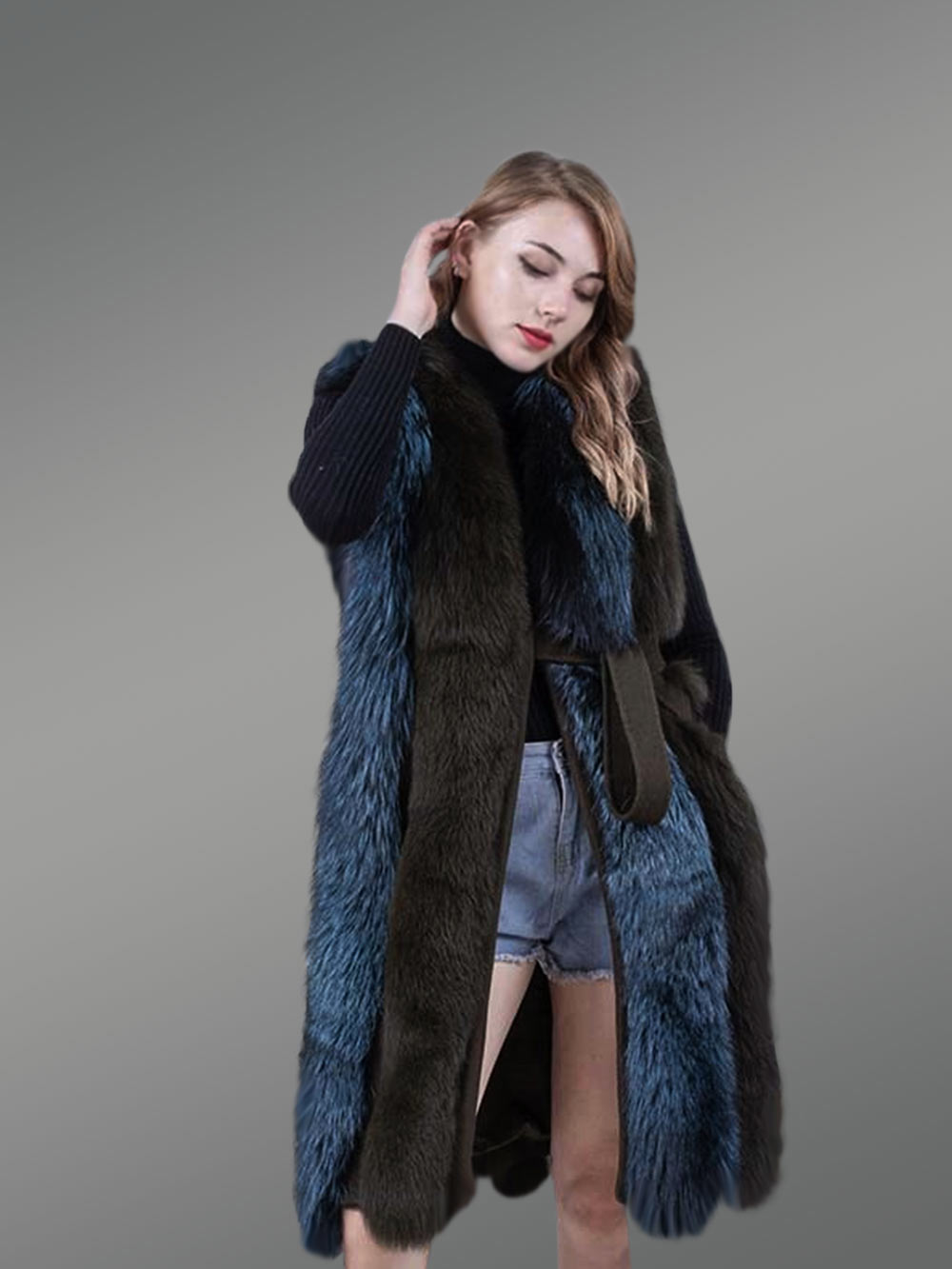 Long Fox Fur Vest for Women