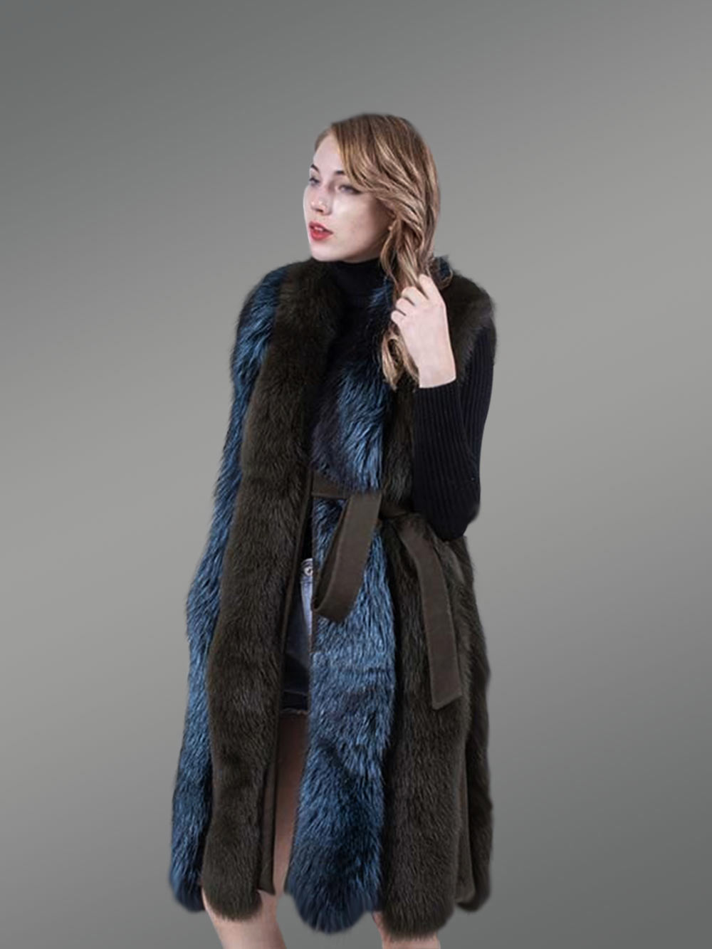 Long Fox Fur Vest for Women
