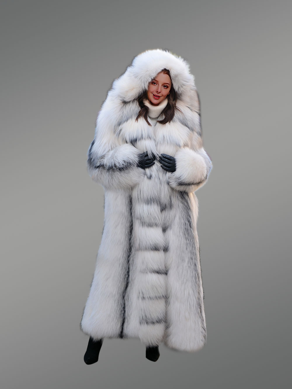 Fox Fur Long Tuxedo Coat
