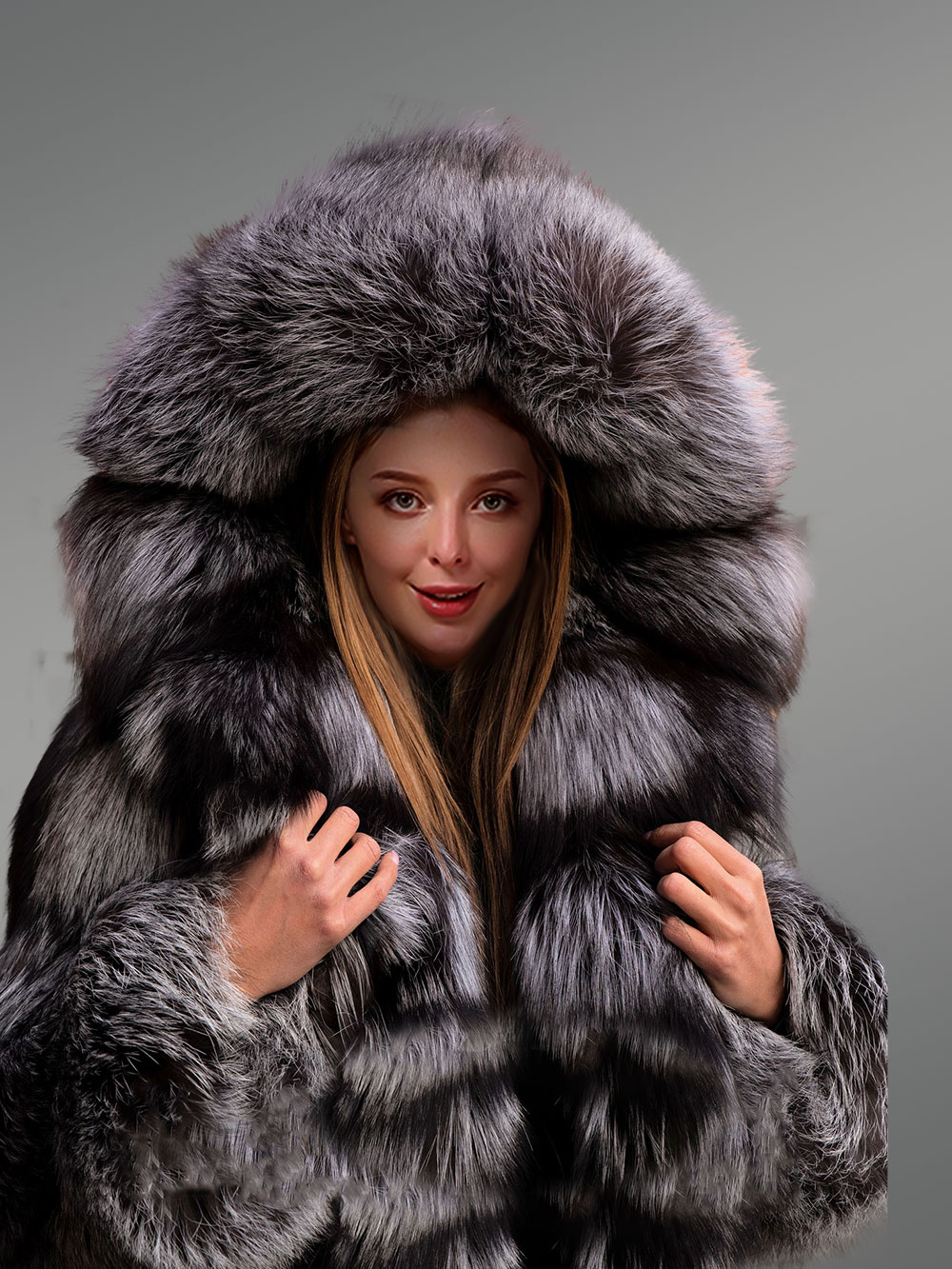Silver Fox Fur Coat for Women