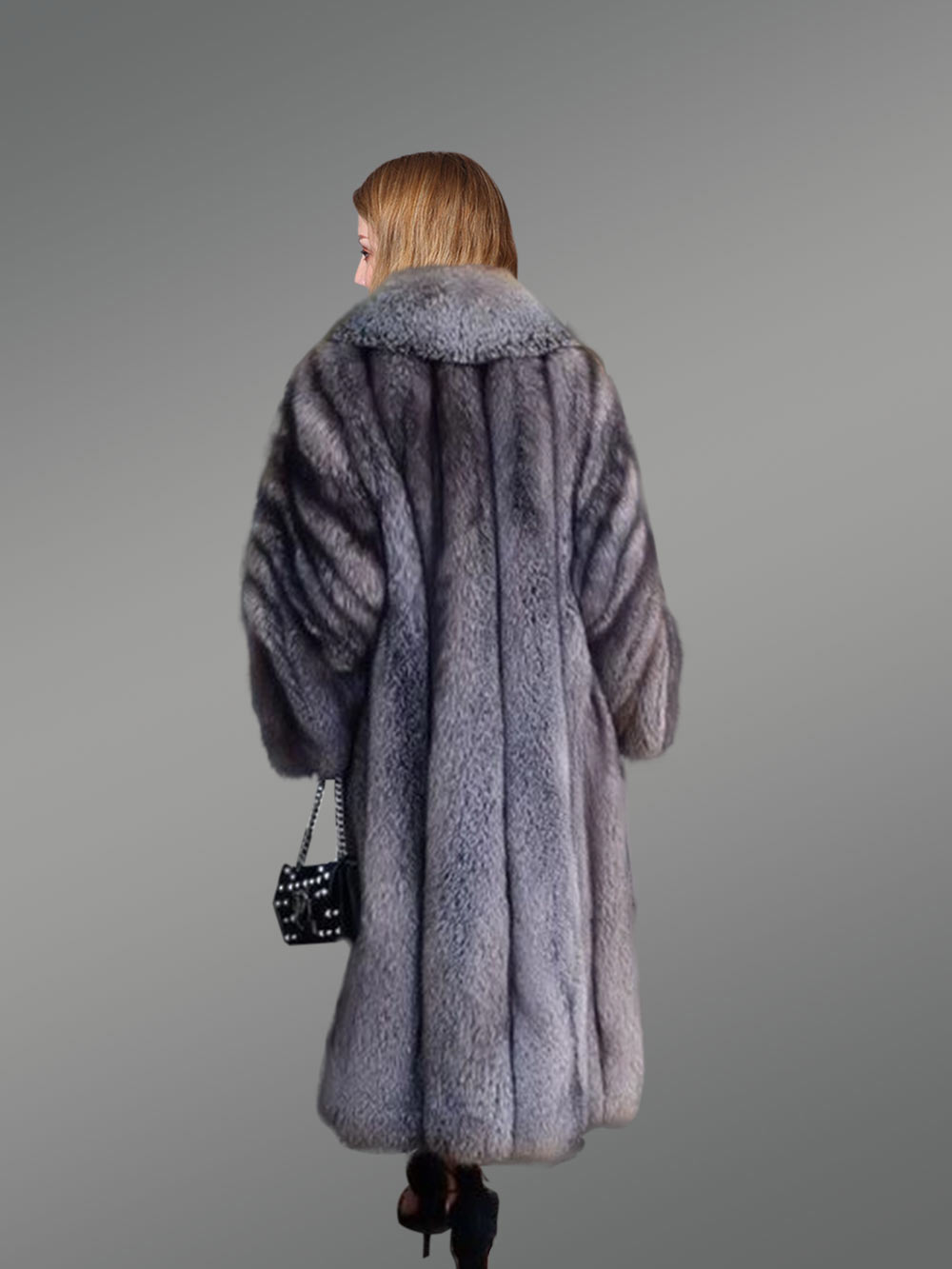 Long silver fox A-line Coat For Women