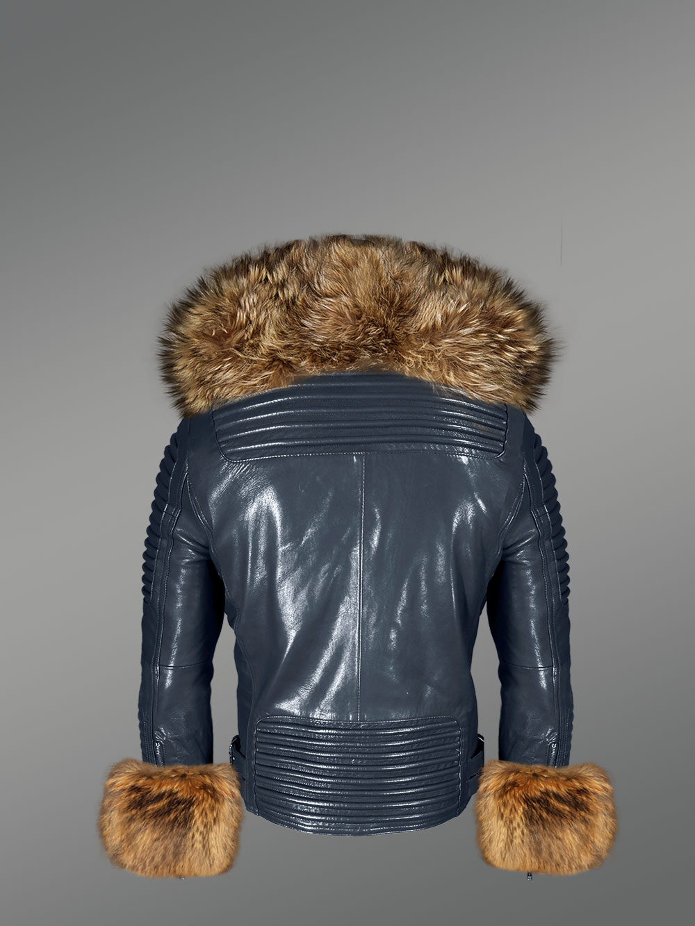 Leather Biker Jacket with Fur Detailing