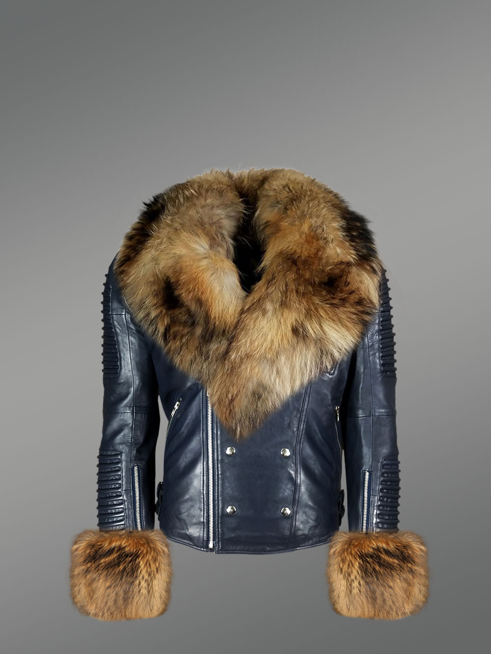 Leather Biker Jacket with Fur Detailing