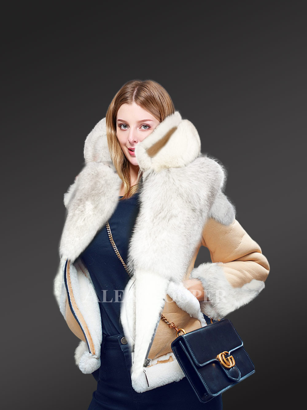 Sheepskin Shearling Jacket for Women in Beige