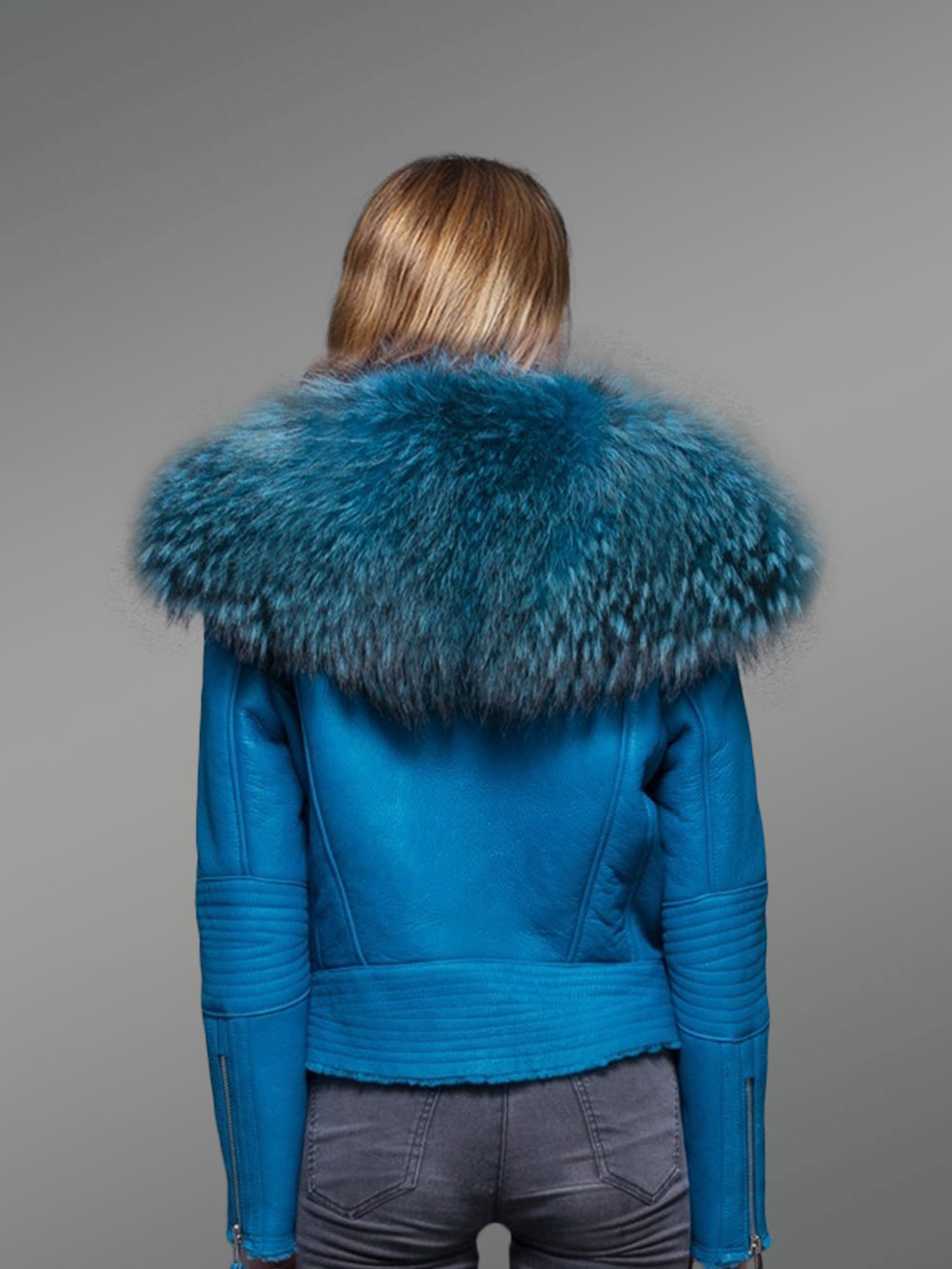 Short blue Shearling Jacket