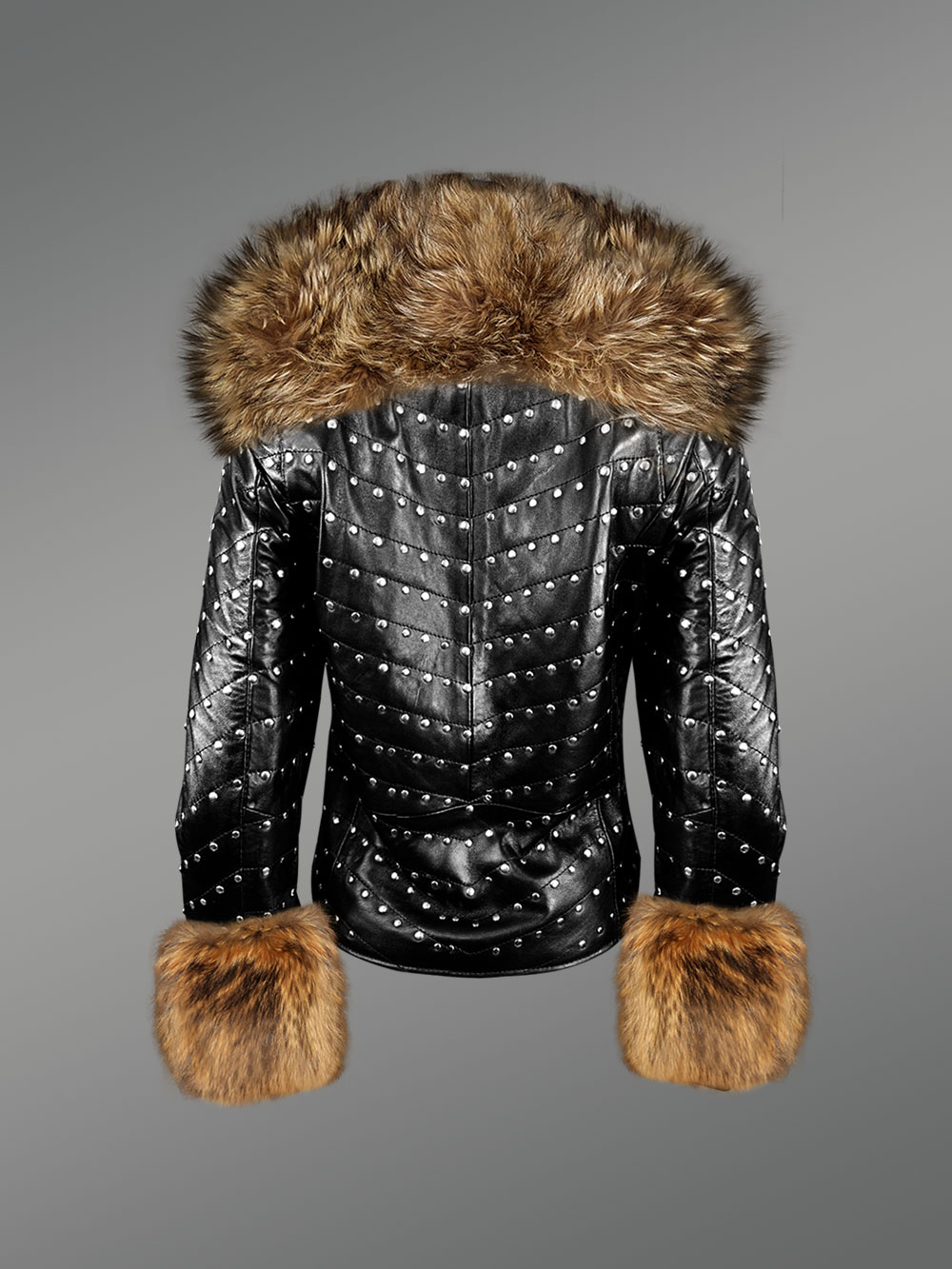 Stylish leather jackets with detachable fur collar and handcuffs