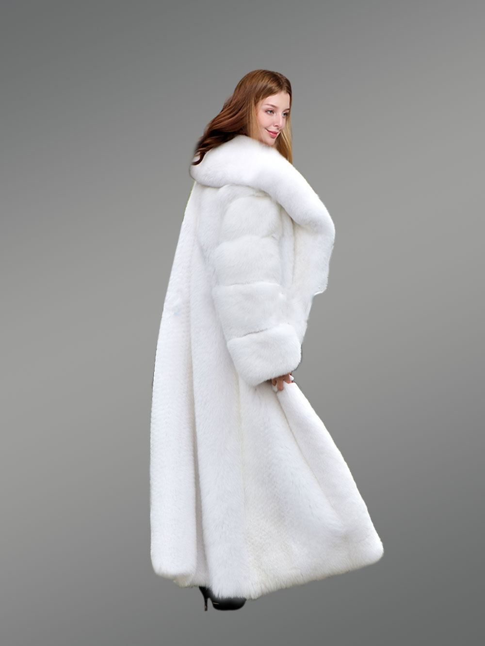 White Mink Fur Trench Coat For Women