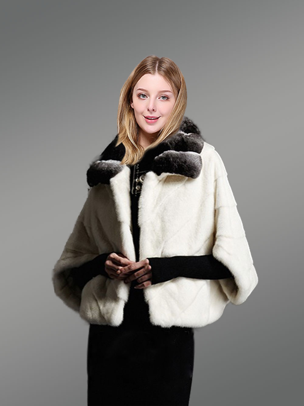 White cropped mink fur dressing item for ladies to renew fashion trends