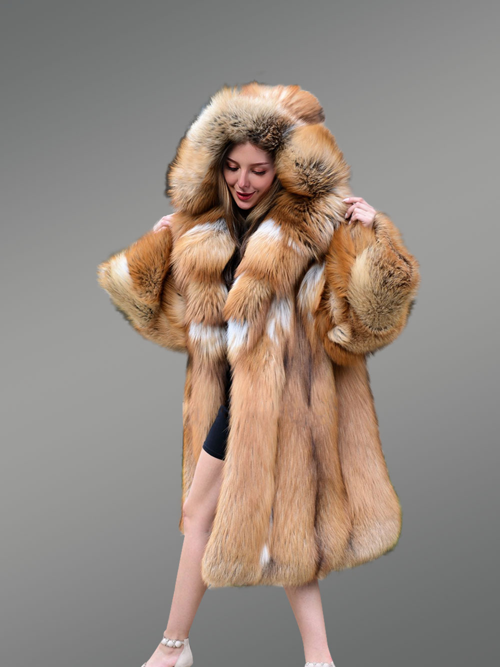 Womens Red Fox Hooded Coat