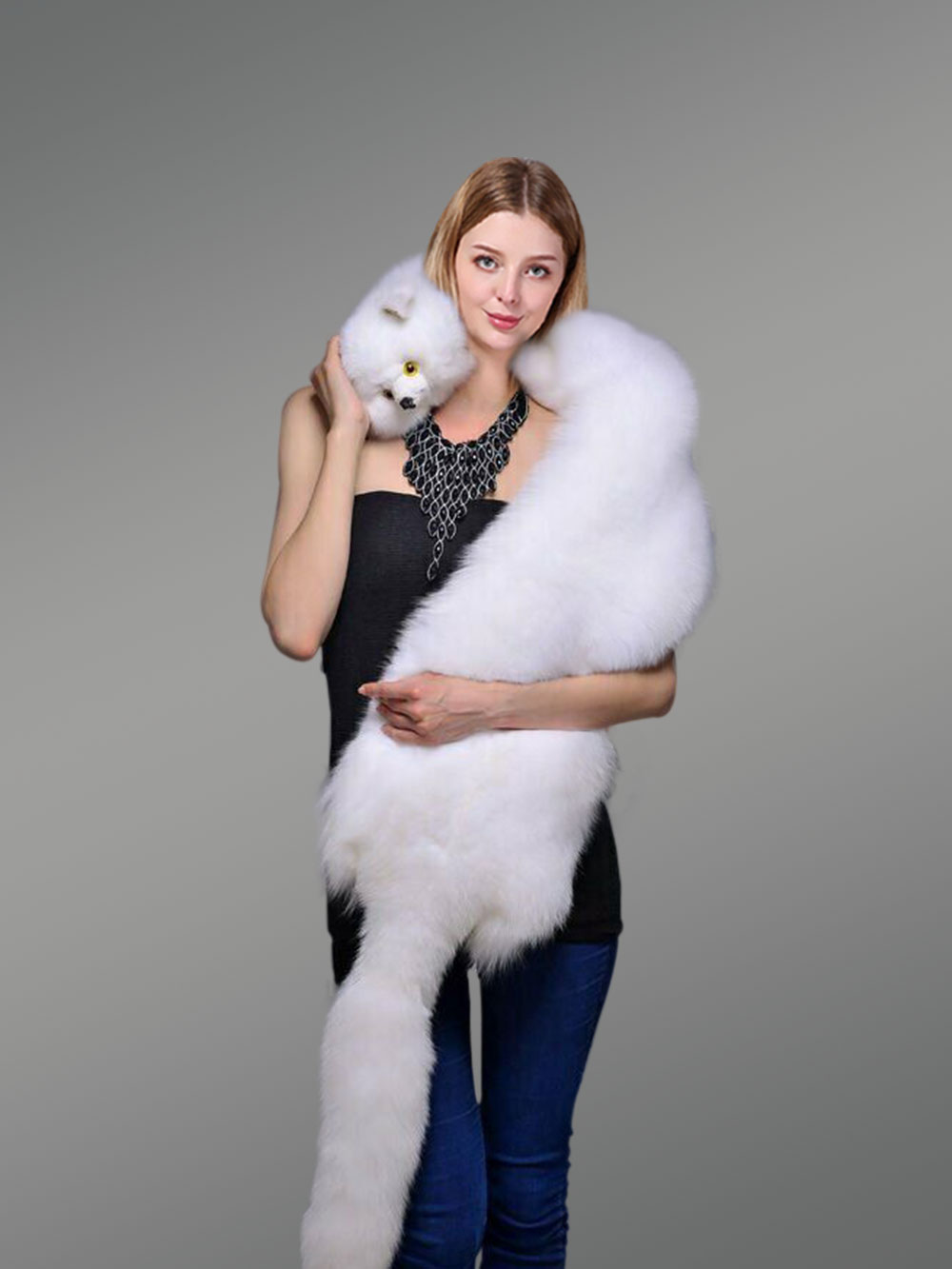 Fox fur Scarf with Tail