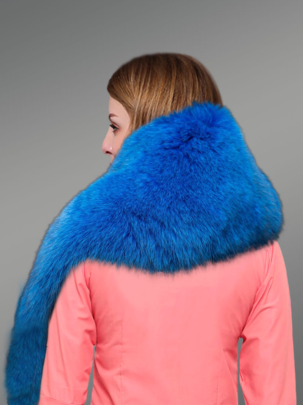 Real Fox Fur Collar Scarf in Blue