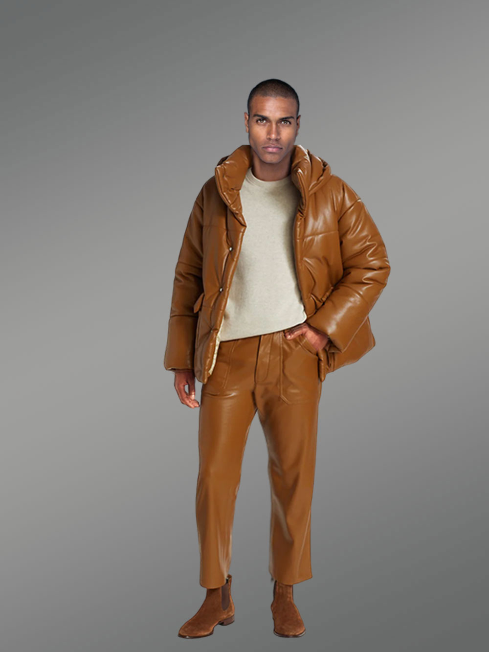 Men’s Puffer Leather Bomber Jacket