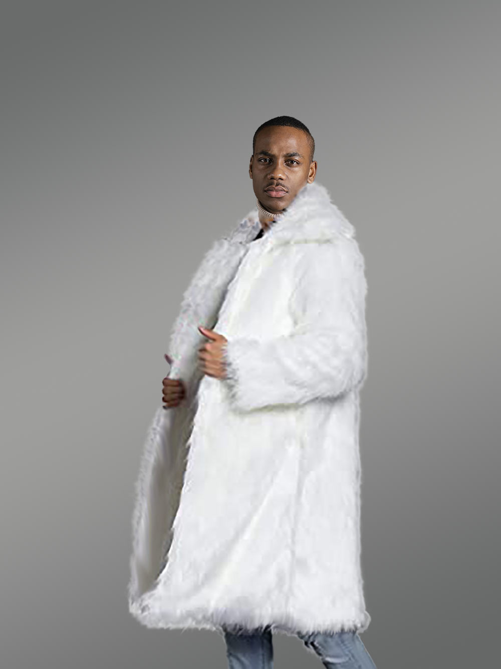 Long White Fur Coat for Men