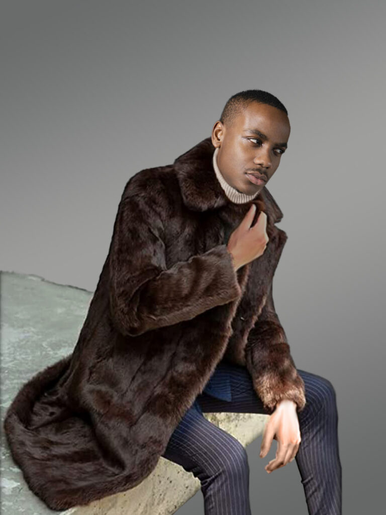 Rabbit Fur Long Coat Men in Double Section Lining Texture