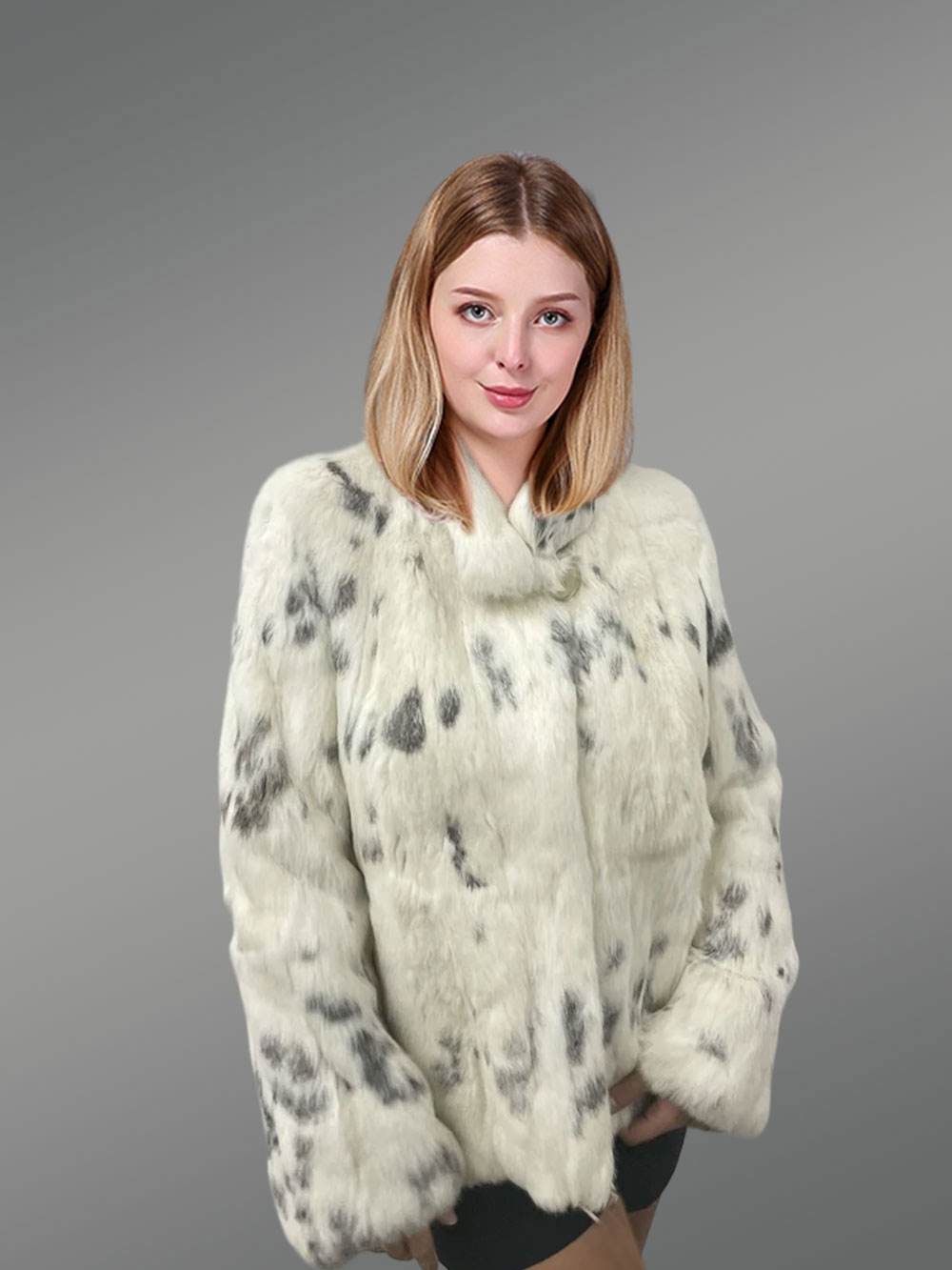Stand Up Collar Rabbit Coat with Chick Pattern