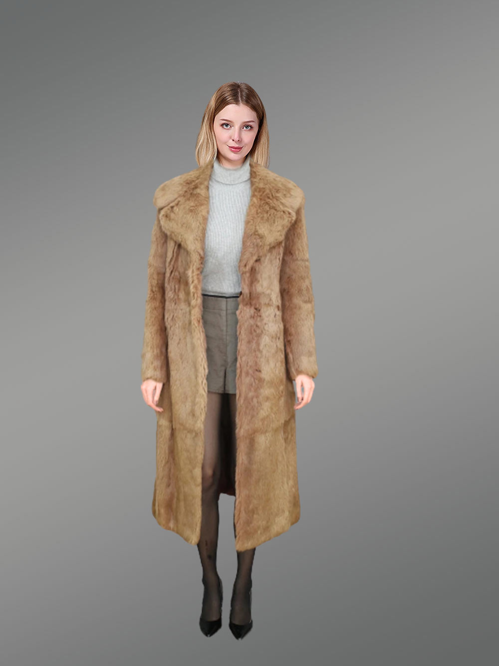Rabbit Fur Trench Coat for Women