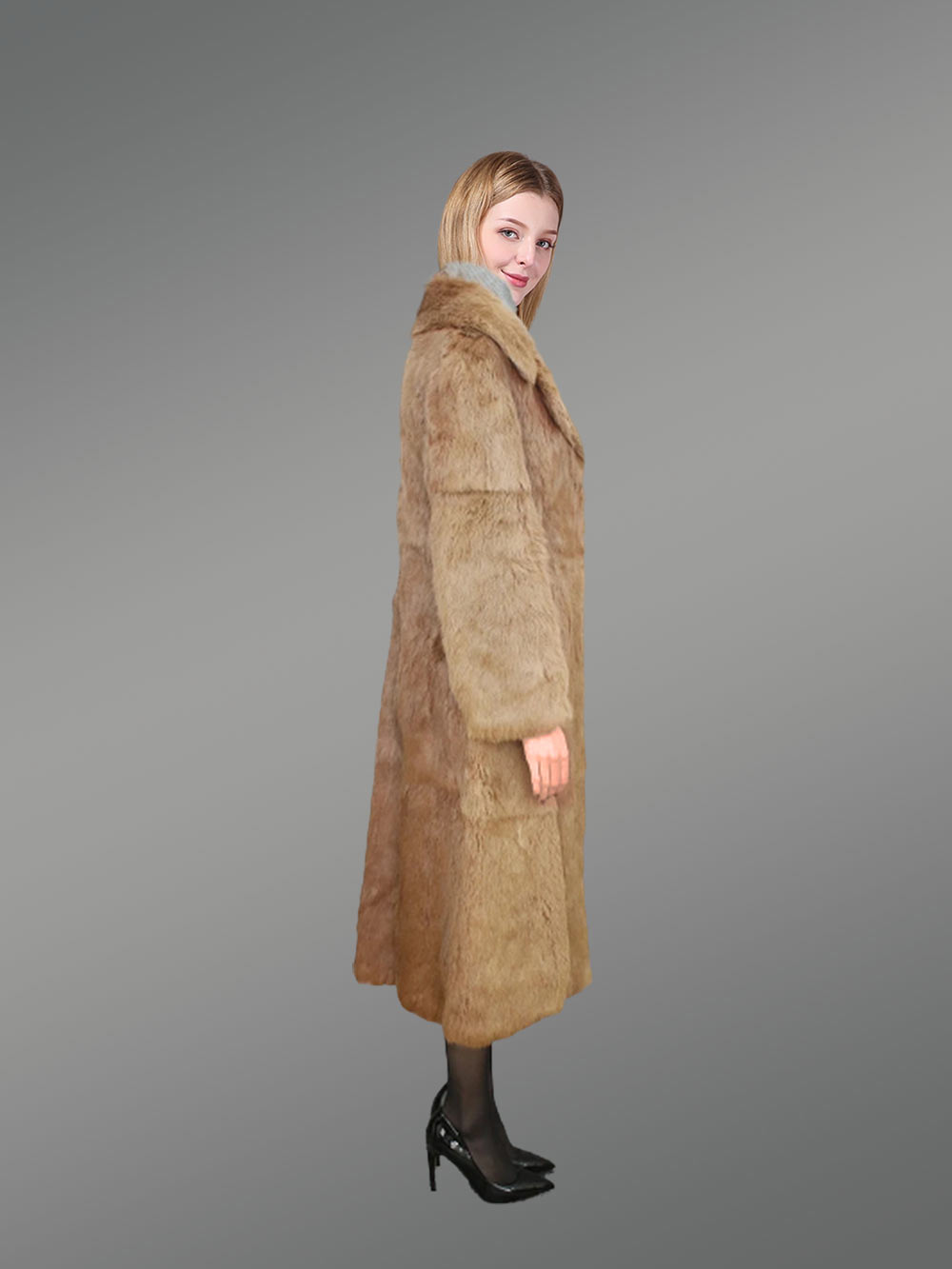 Rabbit Fur Trench Coat for Women