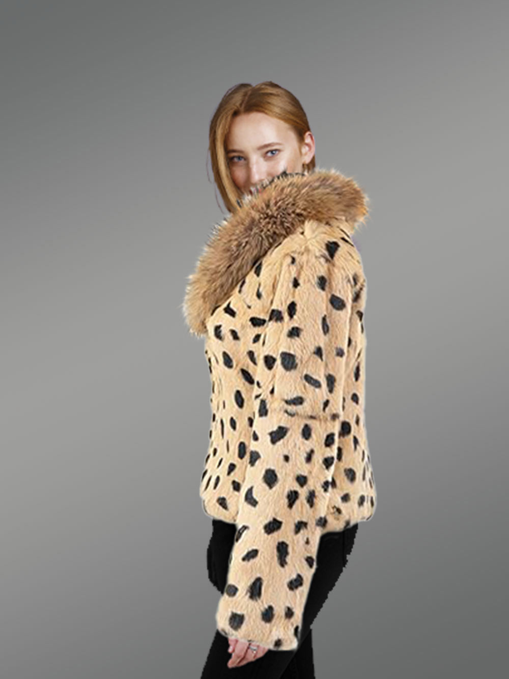 Rabbit Blazer with Raccoon Collar