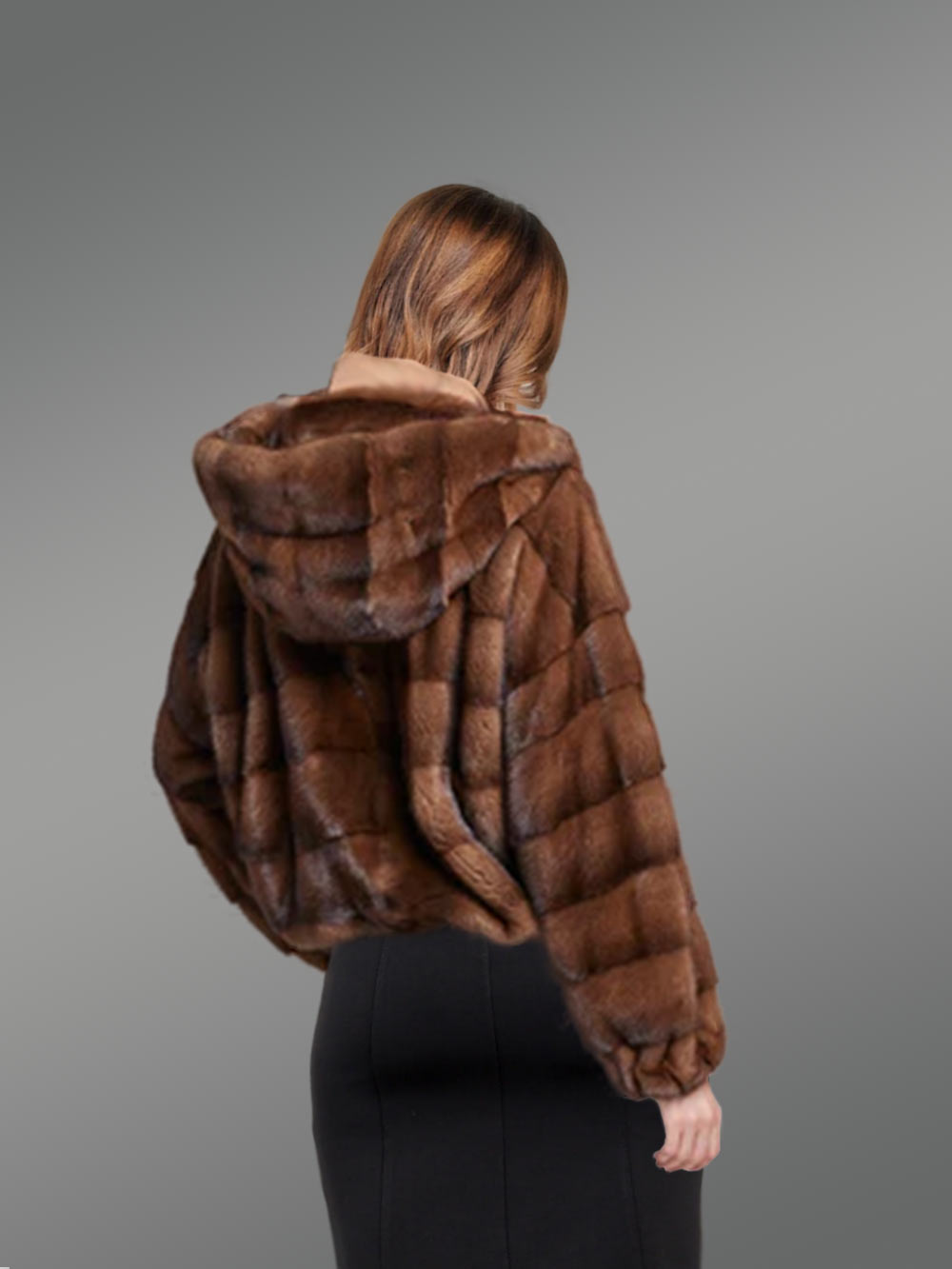 Women’s Mink Bomber with Horizontal Pattern