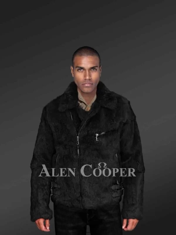 Biker Rabbit Fur Jacket in Stunning Black